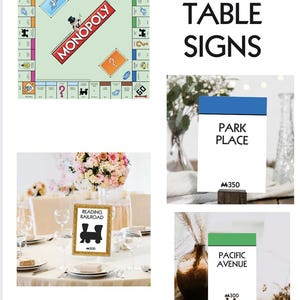 Monopoly Property Table Signs | Wedding Table Signs | Board Game ...