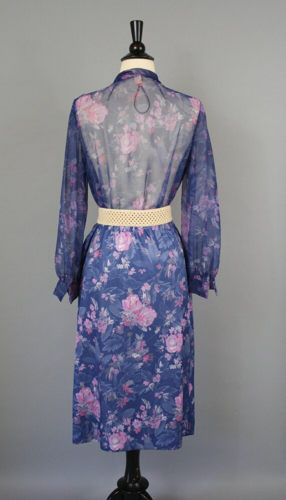 vintage 60s Sheer Blue Floral Secretary Dress with Pu… - Gem