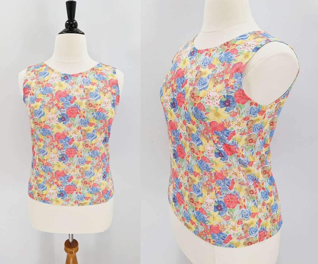 Vintage 70s Floral Print Tank Top | 1970s Bright Colorful Sleeveless ...