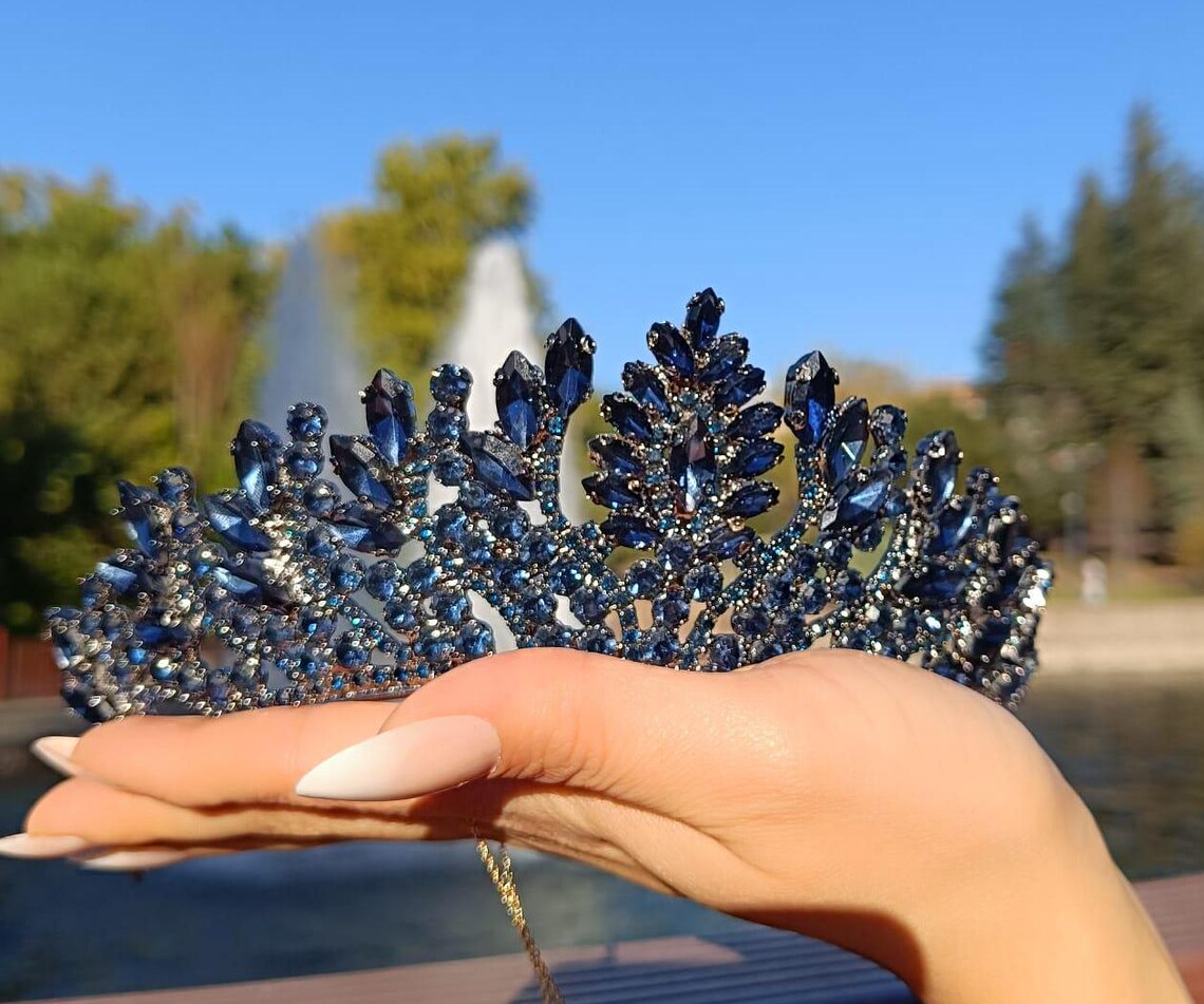 Dark Blue Crystal Crown Wedding and Special Occasion Accessory - Etsy