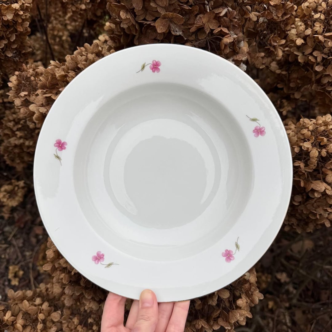 Vintage Karolina Porcelain Deep Plate– Pink Floral Design, Made in ...