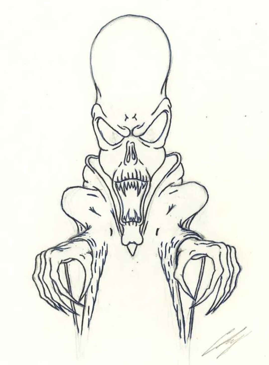 8 X 10 Print scream Alien Skeleton Original Artwork pen & Pencil Sketch ...