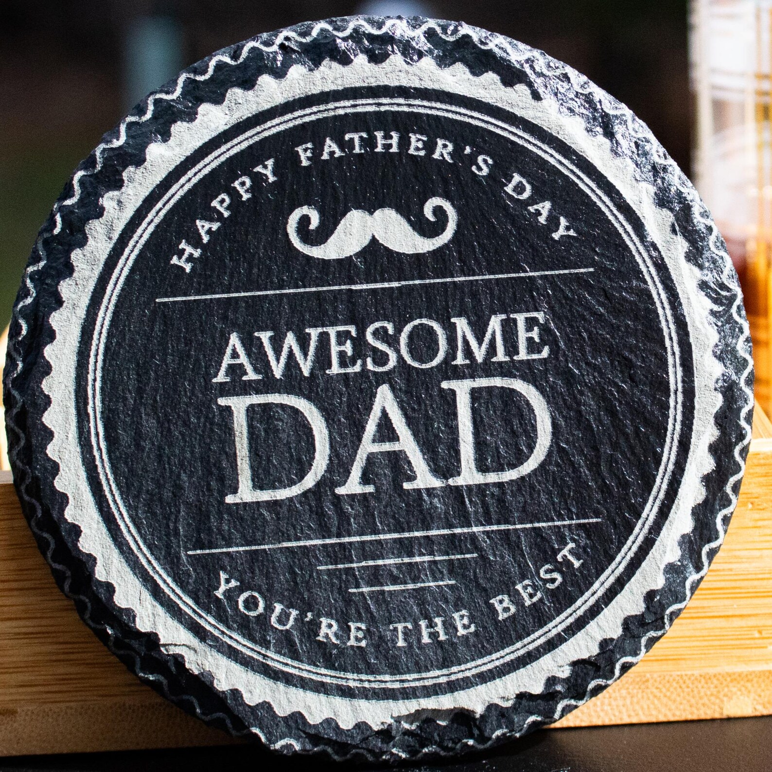 Father's Day Custom Gear Coaster Set, Pick 4. Round Slate Bar Coasters ...