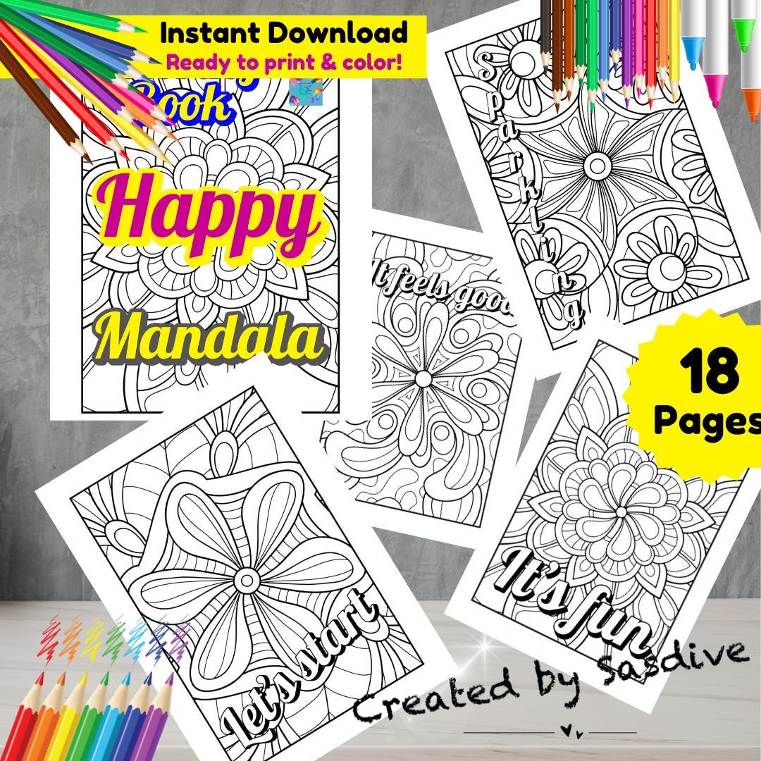 Happy Mandala Coloring Book: 18 Pages (digital Download) - Etsy