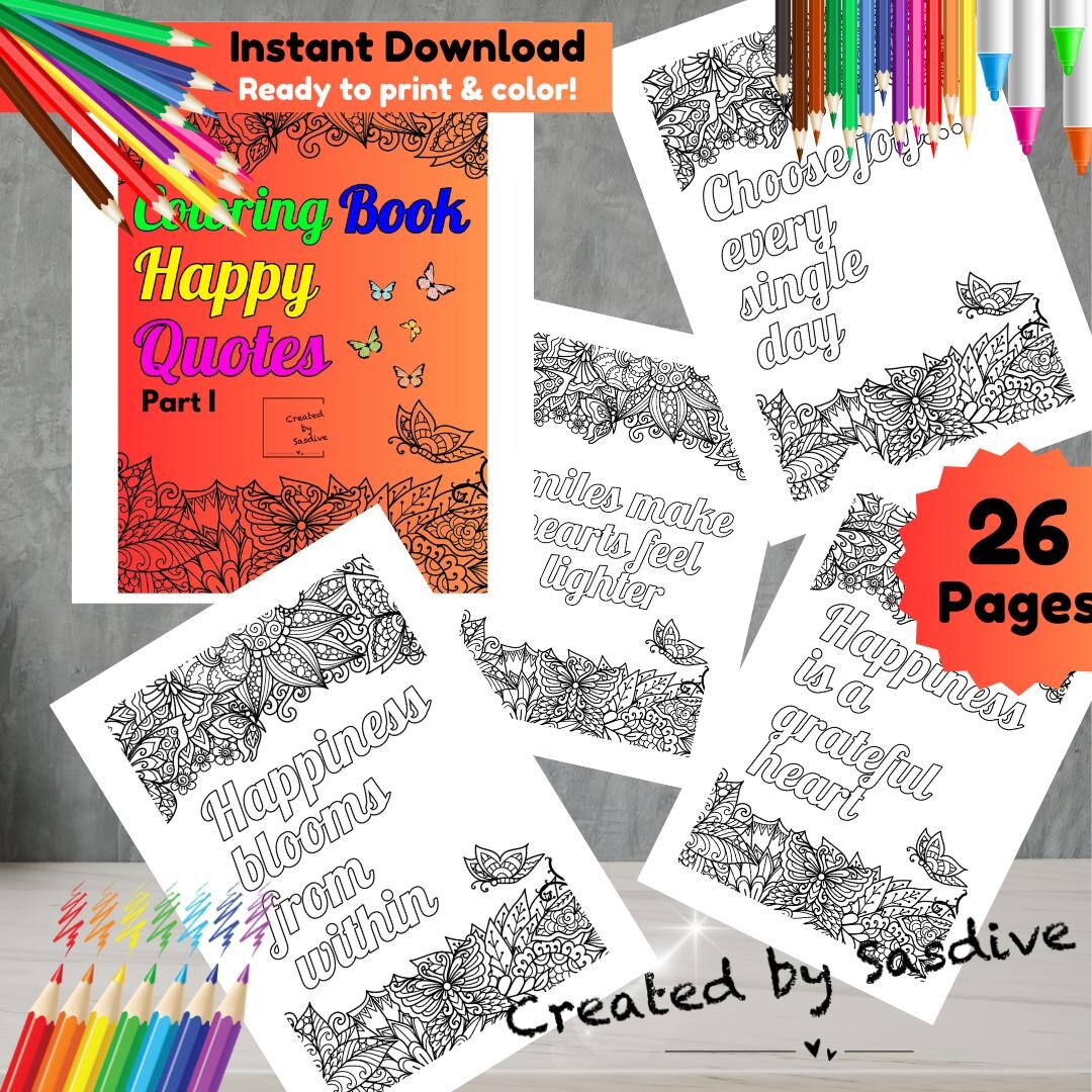 Coloring Book: Happy Quotes Part I | Coloring Book | Digital Coloring ...
