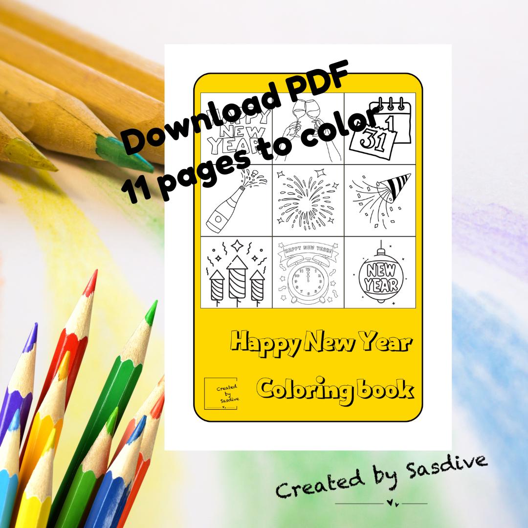 Coloring Book: Happy New Year Coloring Book Digital Coloring Book ...
