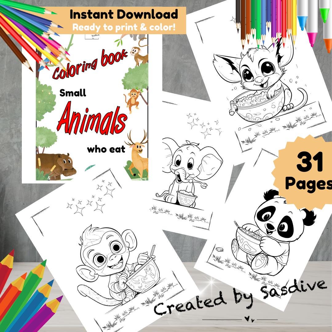 Coloring Book: Small Animals Who Eat | Coloring Book | Digital Coloring ...