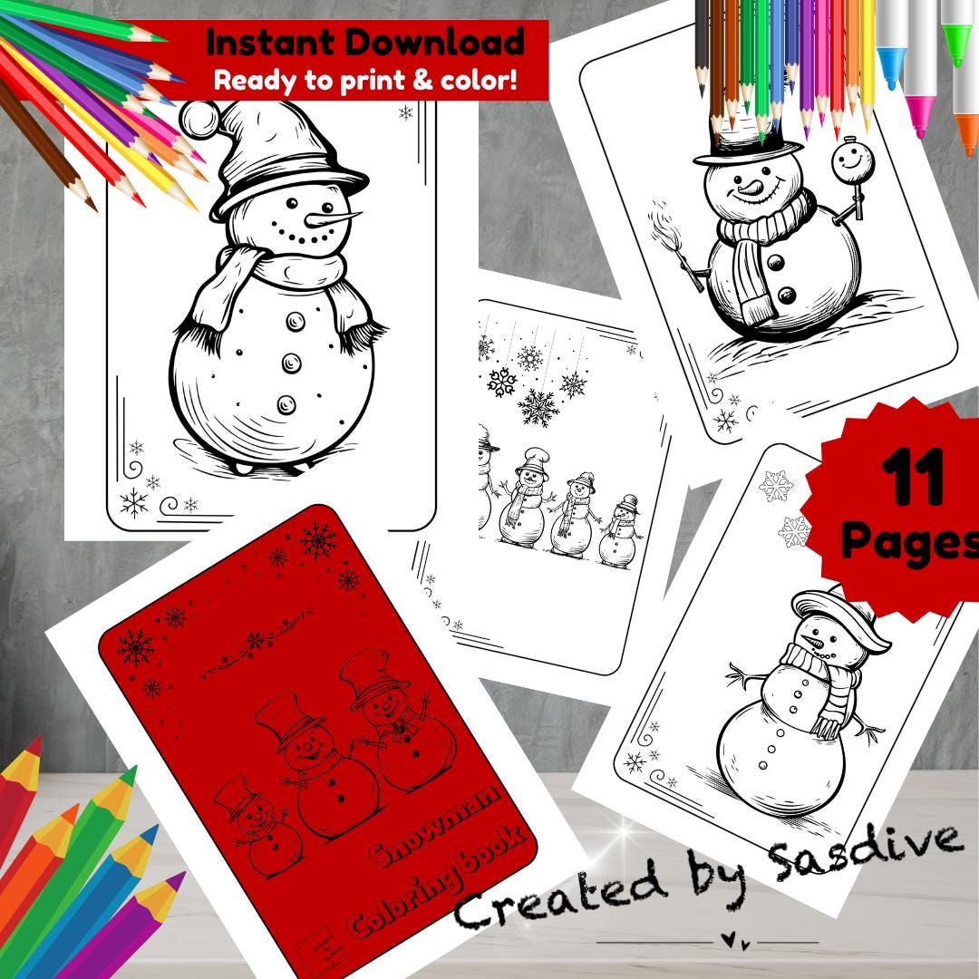 Coloring Book: Snowman Coloring Book Digital Coloring Book Coloring ...