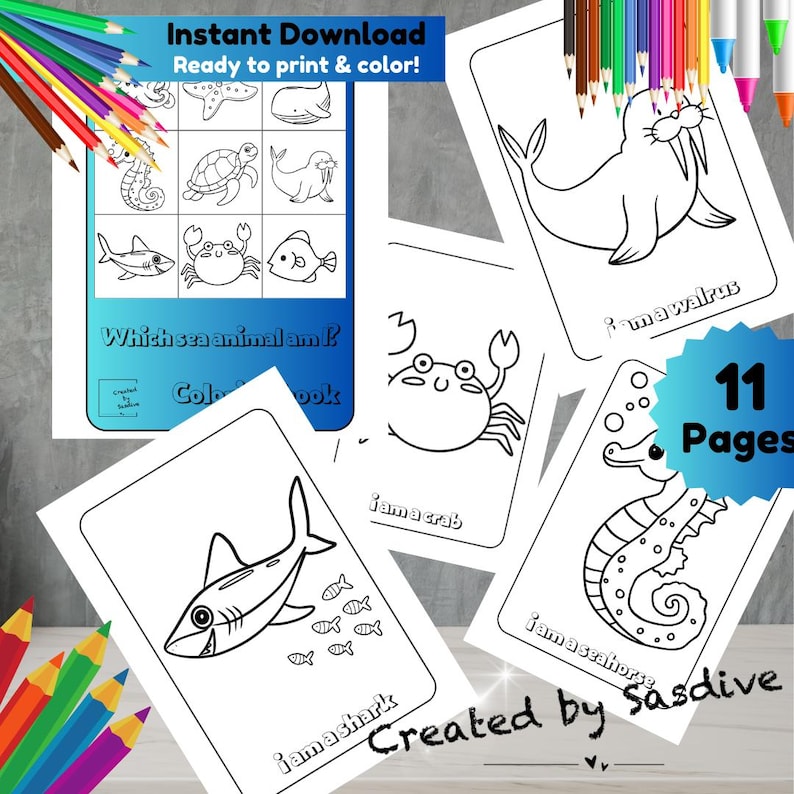 Libro para colorear de animales marinos para niños: Actividad ...
