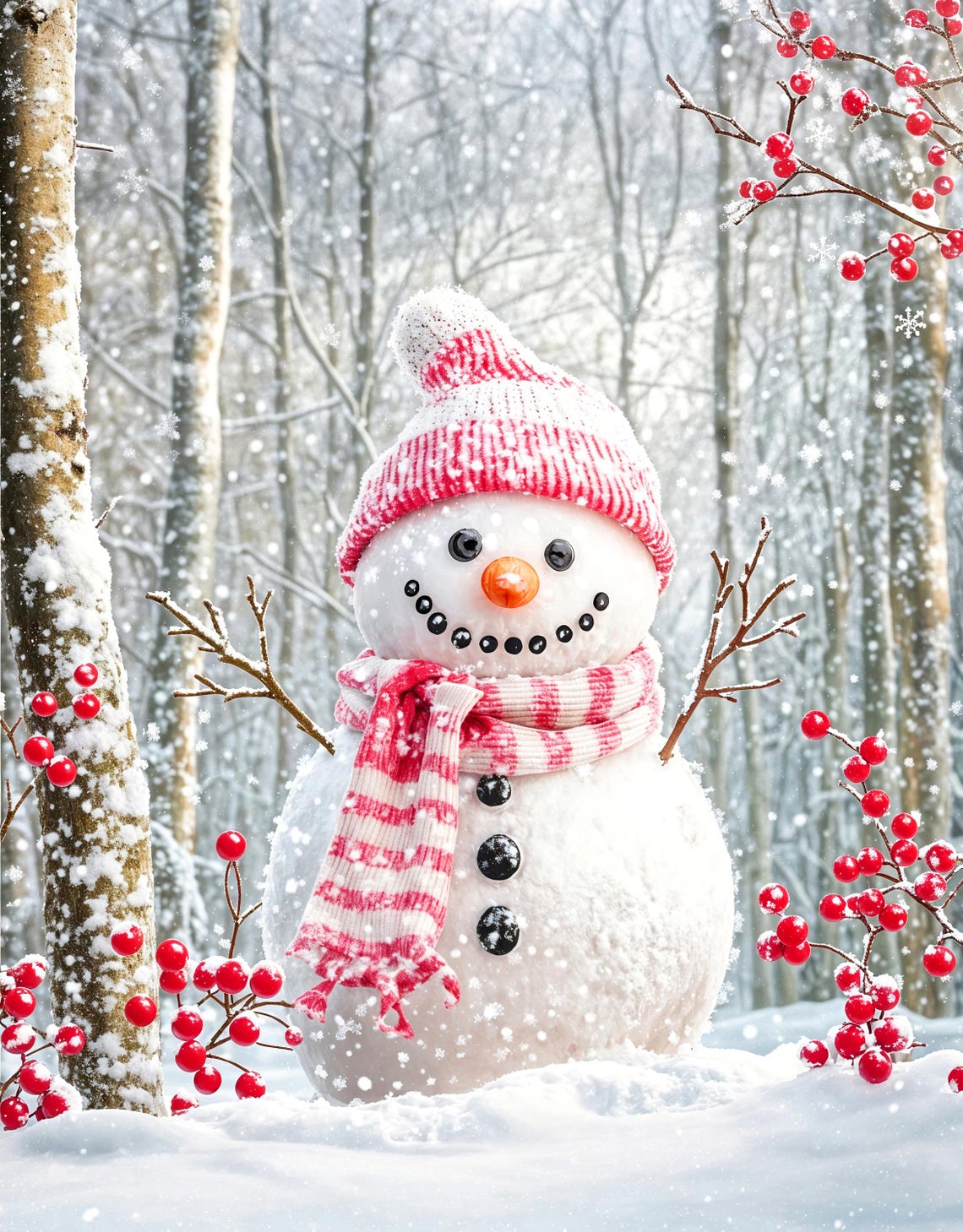 Snowman, Snow and Forest, Cute Snowman, Snowflakes, Winter Decoration ...