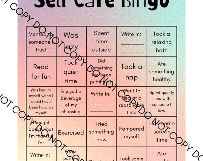 Self Care Bingo Card Handout/worksheet (for Social Work/therapy ...