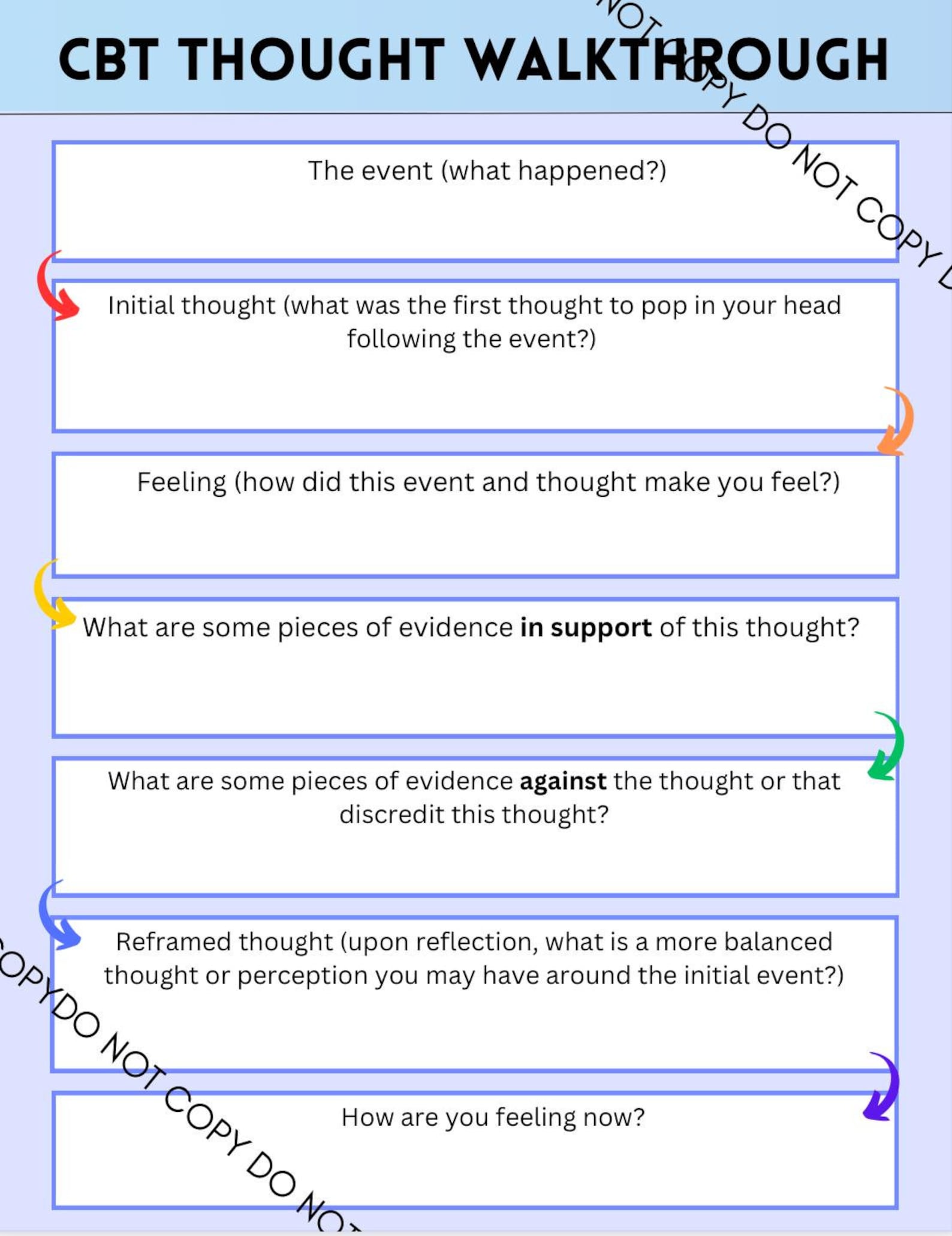 CBT Thought Walkthrough Handout/worksheet for Social Work/therapy ...