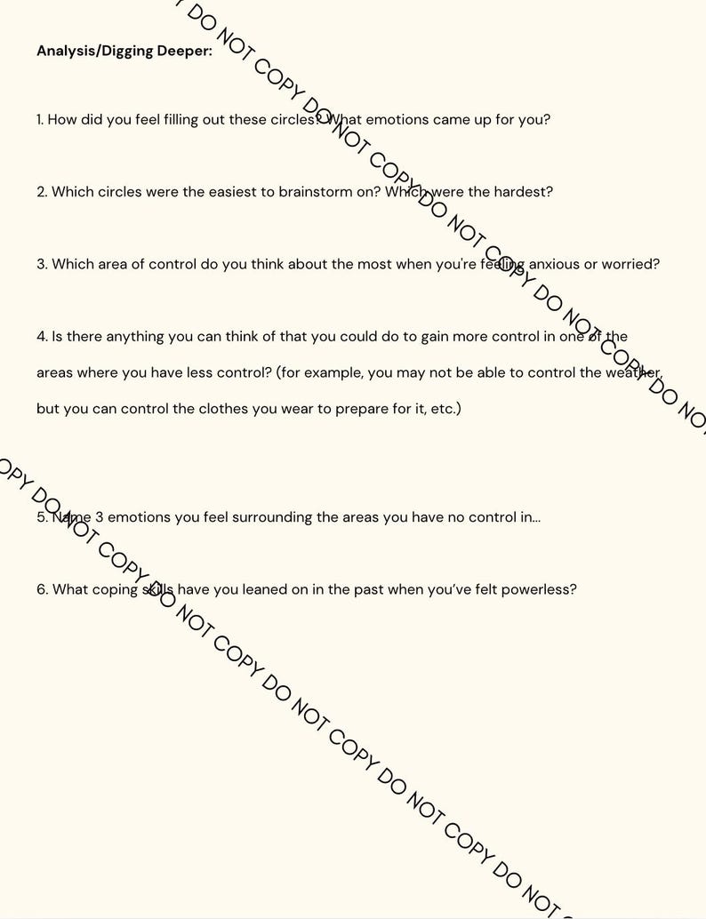 Control Circle Handout/worksheet (for Social Work/therapy/counseling ...