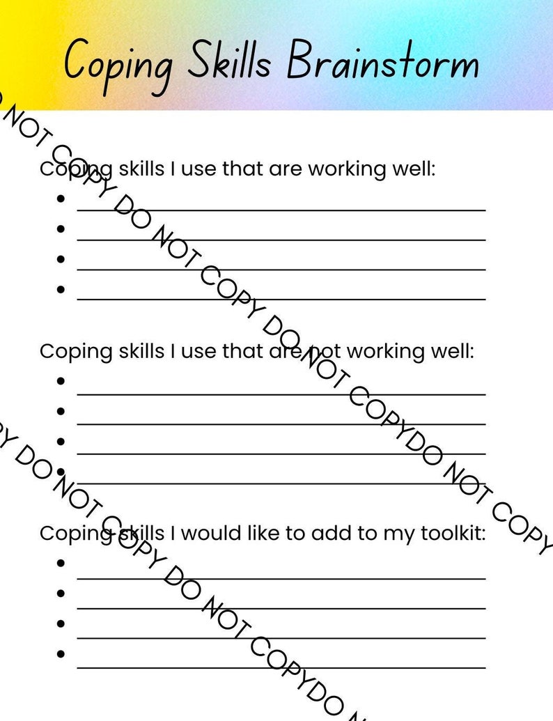 Coping Skills Handout/worksheet (for Social Work/therapy/counseling ...