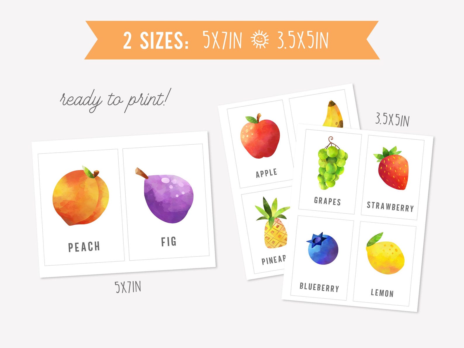 20 FRUITS Flashcards, Montessori Cards, FRUITS 3 Part Cards, Preschool ...