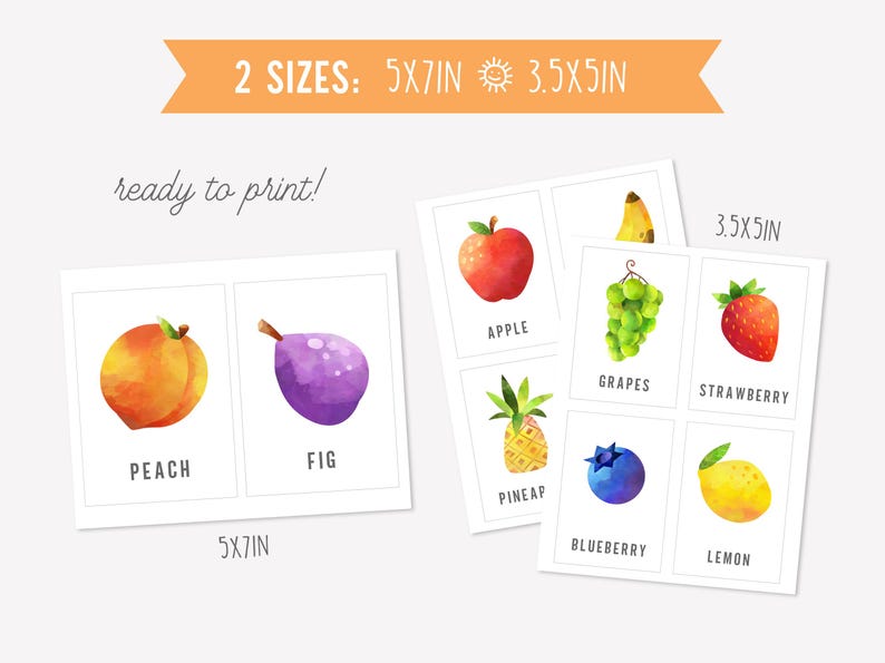 20 FRUITS Flashcards, Montessori Cards, FRUITS 3 Part Cards, Preschool ...