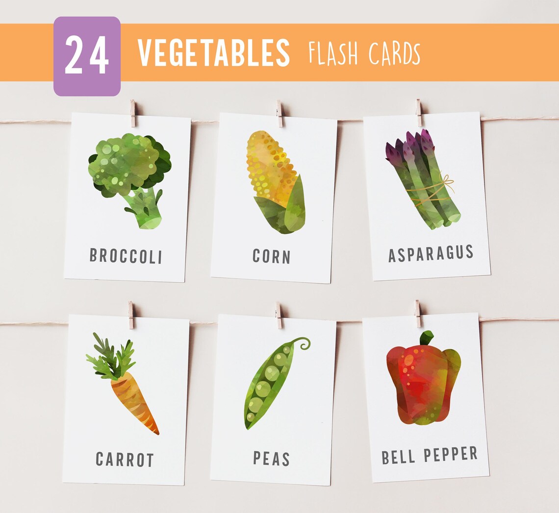 24 VEGETABLES Flashcards, Montessori Cards, Vegetable 3 Part Cards ...