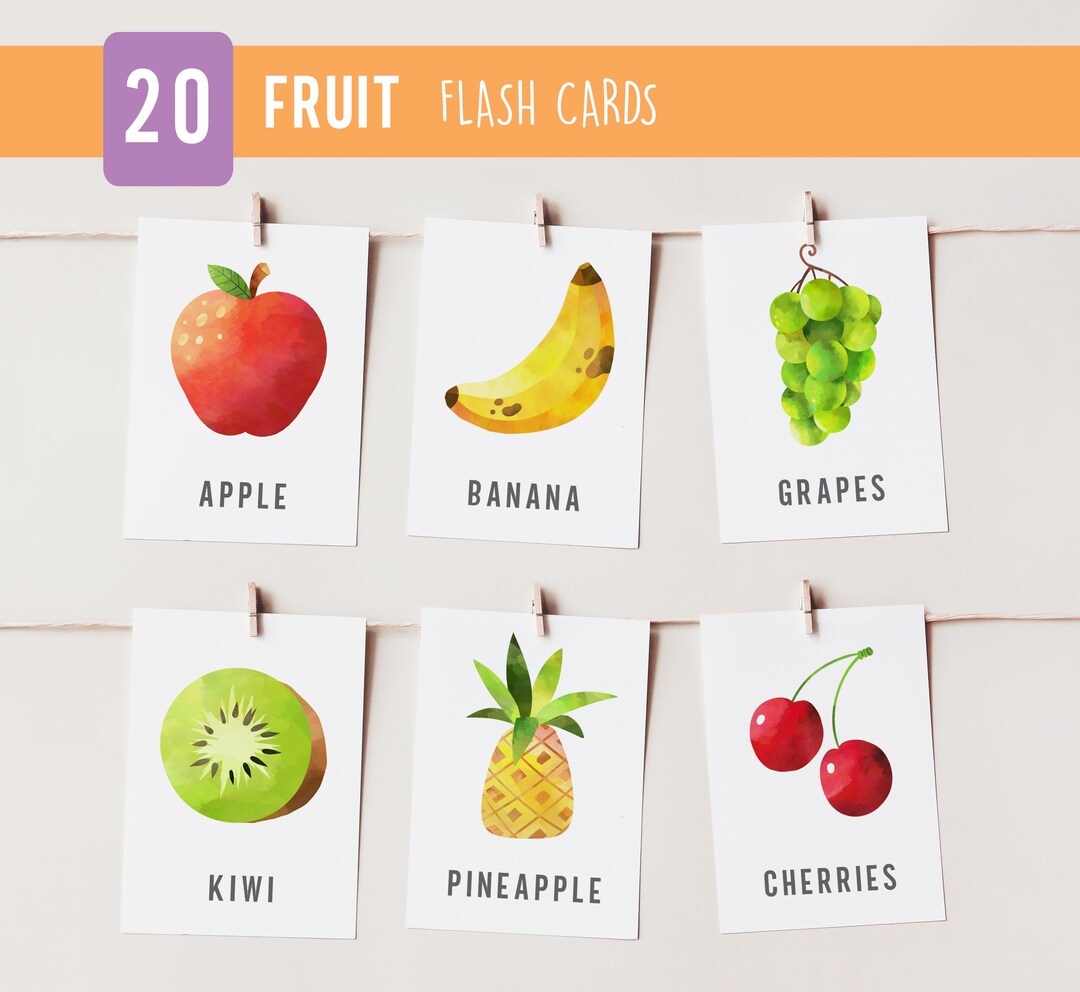 20 FRUITS Flashcards, Montessori Cards, FRUITS 3 Part Cards, Preschool ...