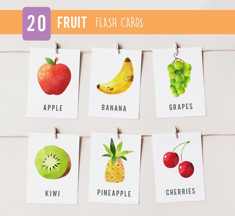 20 FRUITS Flashcards, Montessori Cards, FRUITS 3 Part Cards, Preschool ...