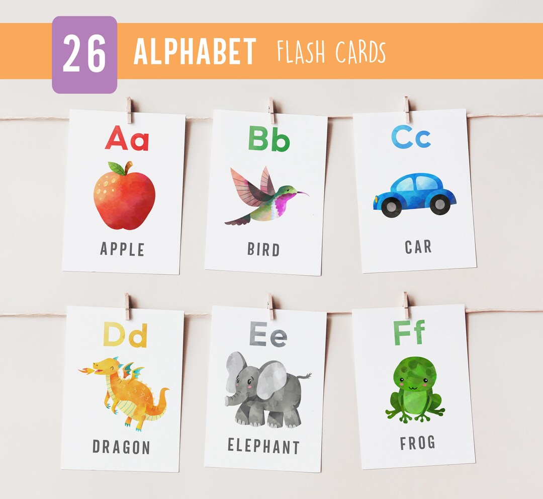 26 ALPHABET Flashcards, ABC Montessori Cards, Educational Flash Cards ...
