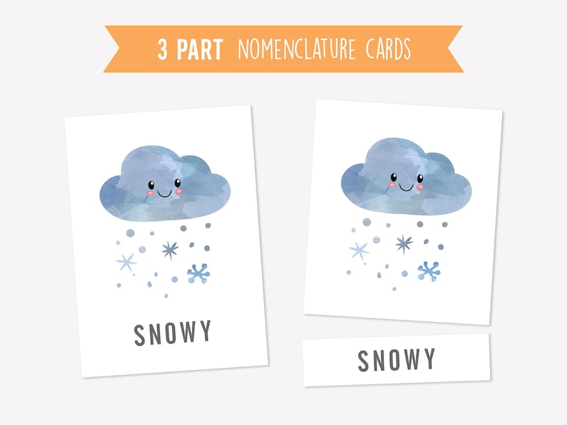 16 WEATHER Flashcards, Montessori Cards, Weather 3 Part Cards ...