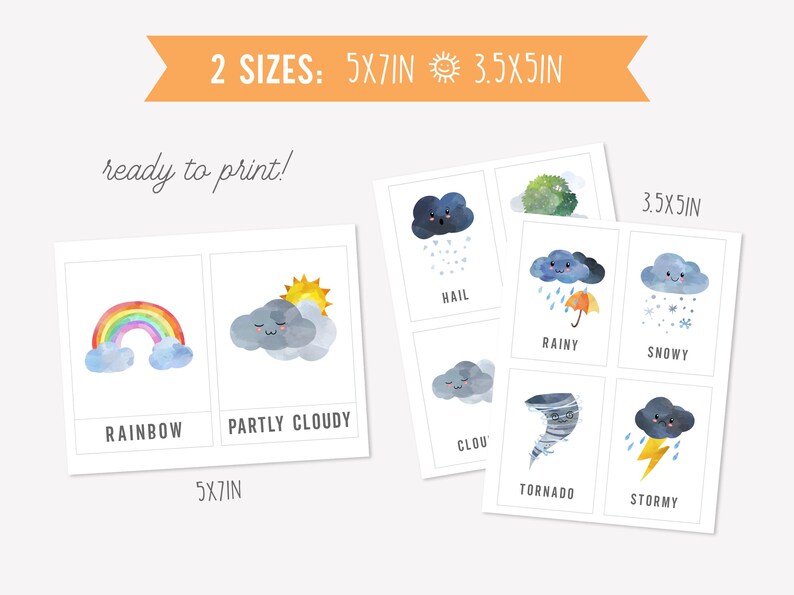 16 WEATHER Flashcards, Montessori Cards, Weather 3 Part Cards ...