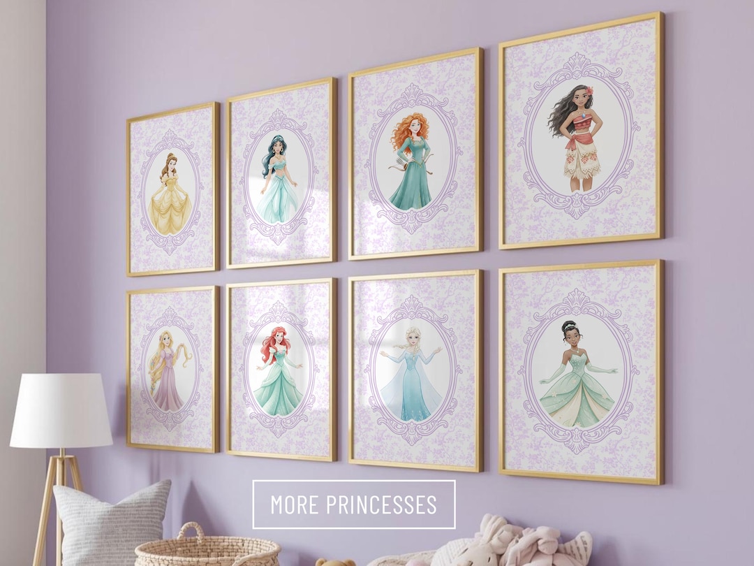 16 PRINCESS Wall Art Prints, Princess Nursery Wall Art, Purple Wall Art ...