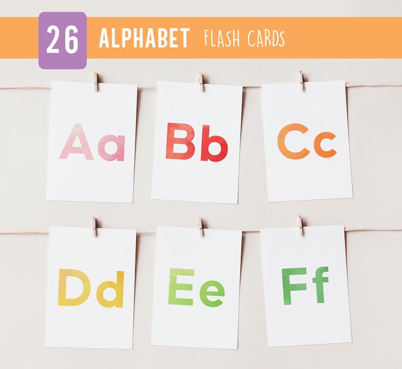 26 ALPHABET Flashcards, ABC Montessori Cards, Educational Flash Cards ...