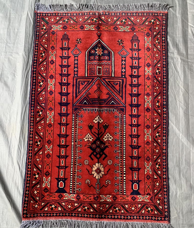 Handmade Wool Afghan Prayer Rug: Vintage Islamic Mat, Boho Decor - Etsy