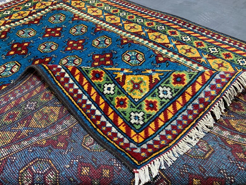 Blue Bukhara Rug 5x7 Ft: Handmade Afghan Wool Tribal Rug - Etsy