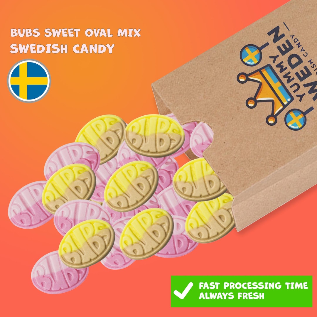 Swedish Candy BUBS Ovals Sweet Mix Banana Bubs and Pink Ovals Fresh ...