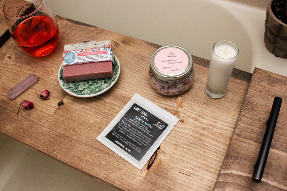 Spa Gift Set / Bath Tub Tray Wood, Rustic Home Decor, Spa Gift Set ...