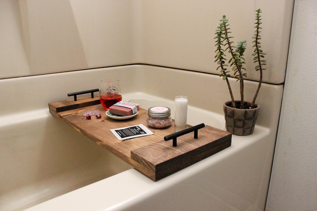 Spa Gift Set / Bath Tub Tray Wood, Rustic Home Decor, Spa Gift Set ...