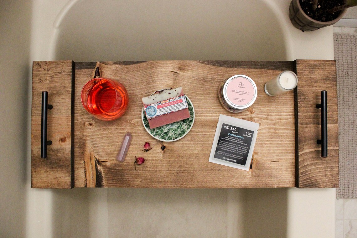 Spa Gift Set / Bath Tub Tray Wood Rustic Home Decor Spa Gift | Etsy