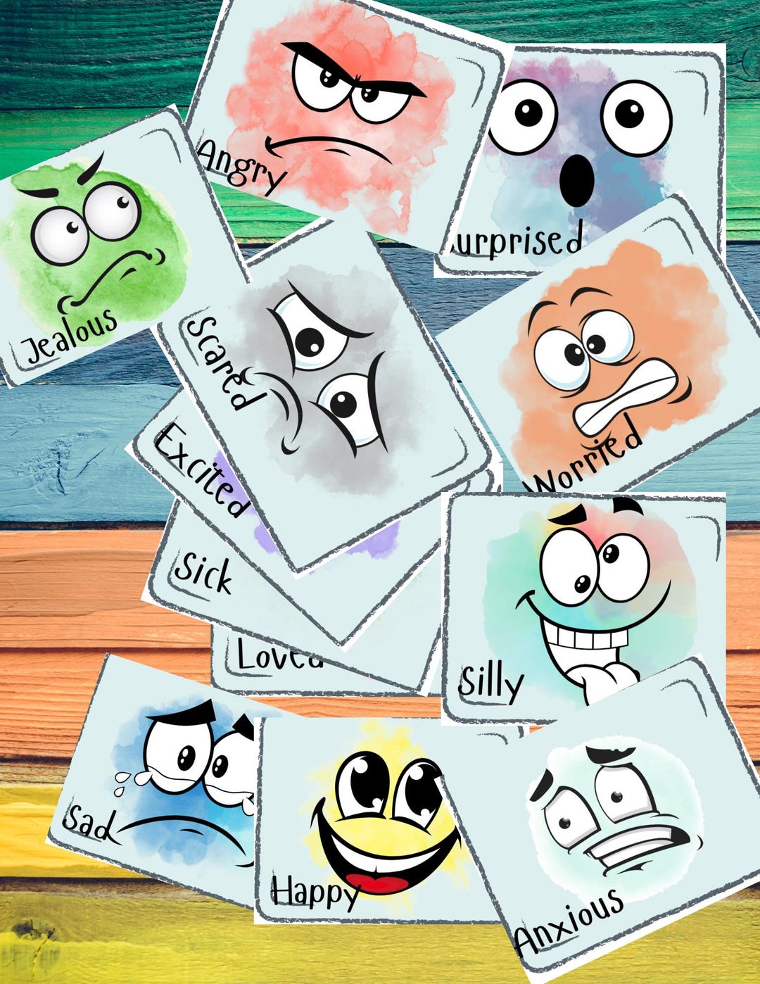 Feeling Identification Flashcards, 12 Card per Pack, Children’s Print ...