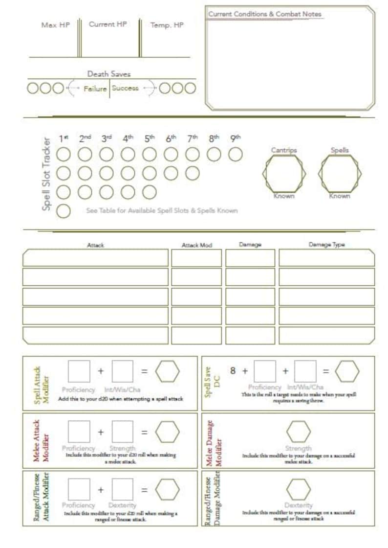 Printable Dnd Character Journal | Dnd Character Sheet With Spell Cards ...