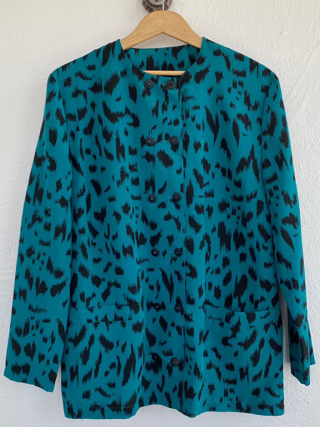 Plus Size Volup 1980s 1990s Teal Leopard Cheetah Animal Print Double ...