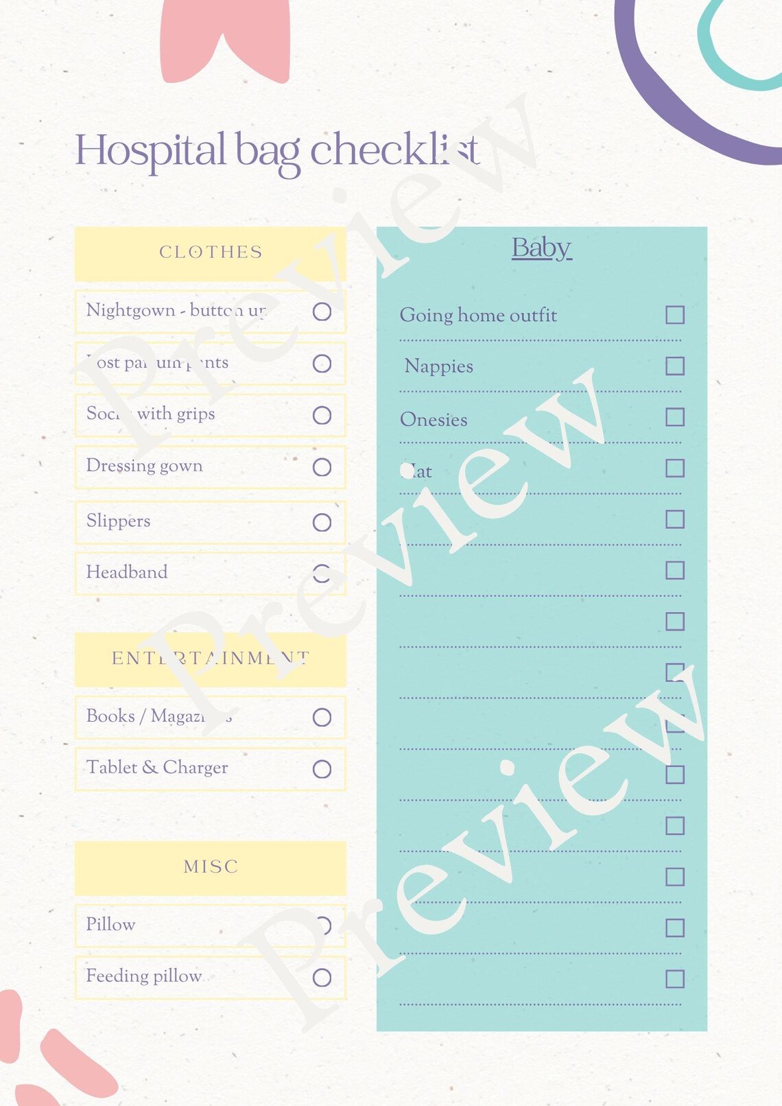 Hospital Bag Checklist/ Delivery Essentials/ Postpartum Hospital Items ...