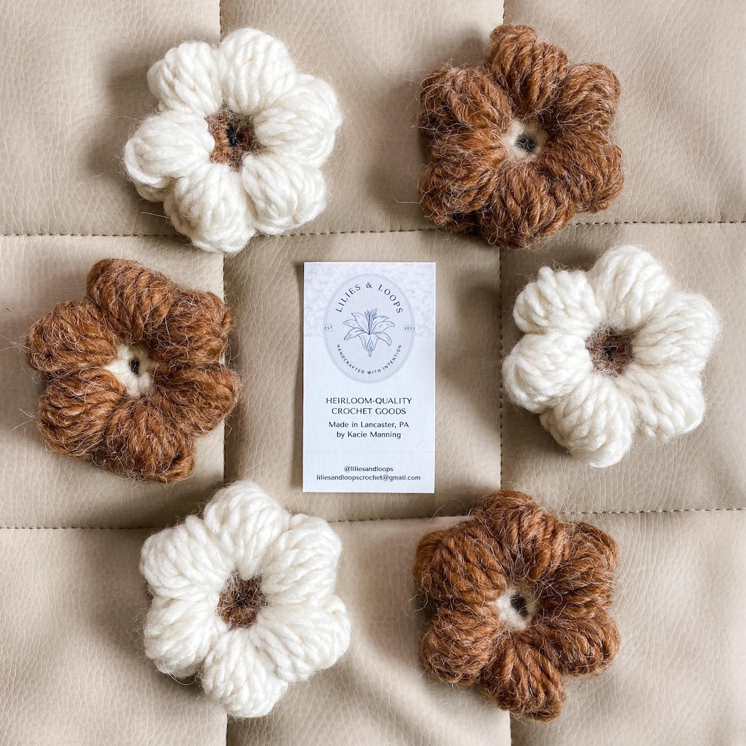 Set of 3 Crochet Flower Magnets | Crochet Puff Flowers | Fridge Magnets ...