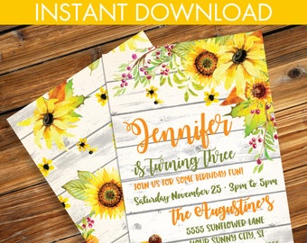 Sunflower invitation | Etsy