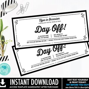 Day off Voucher for Any Occasion,surprise Gift Reveal,take a Break Day ...