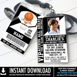 Basketball VIP ID Badge Invitation - Basketball Invite Badge, All Star ...