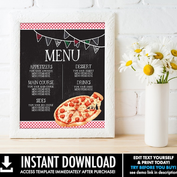 Italian Theme Menu Template Birthday - Etsy