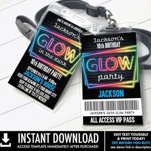 Neon Glow Invitation Party Badge Neon Glow VIP Badge Glow - Etsy