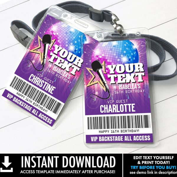Vip Concert Badge Template - Etsy