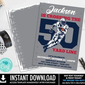 50th Football Party Invitation - Crossing the 50 Yard Line,50th ...