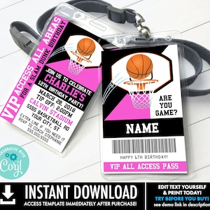 Basketball VIP ID Badge Invite - Basketball Invite Badge, All Star ...