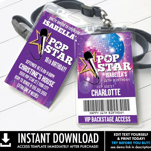 Party Like a Popstar Template - Etsy