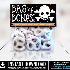 Bag of Bones 4 Treat Toppers Halloween Party, Halloween Favor, 4 Treat ...