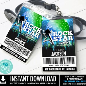 Rock Star VIP Badge, Party Like a Rock Star, Rock N Roll,backstage Pass ...
